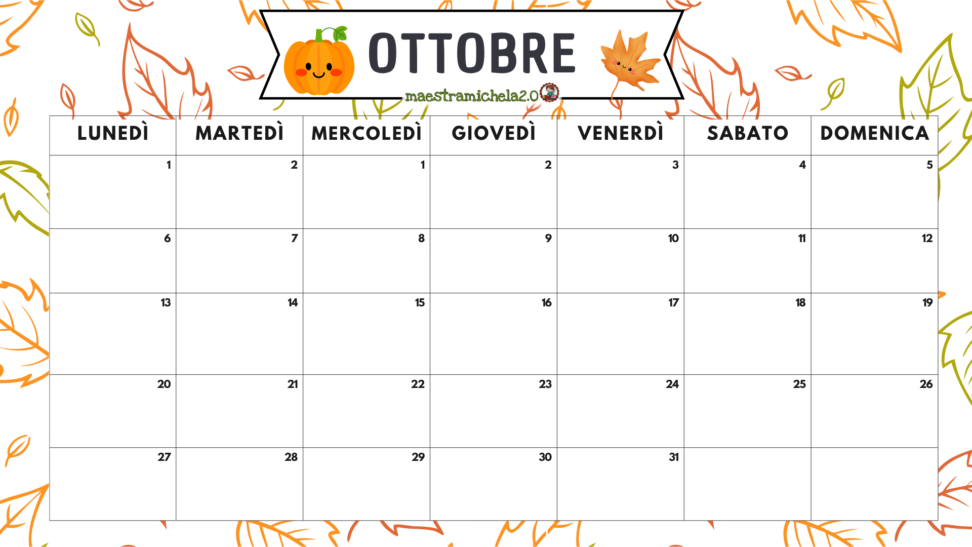 CALENDARIO OTTOBRE 2025 - maestramichela2.0